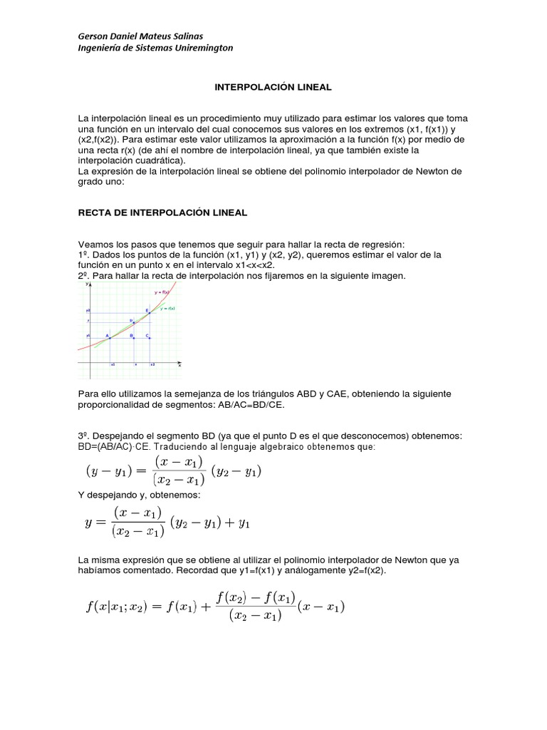 Interpolación Lineal: Método y Ejemplo | PDF | Relaciones matematicas ...