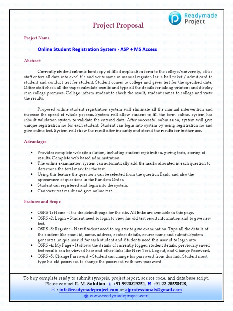 Project Proposal: Online Student Registration System - ASP + MS Access ...