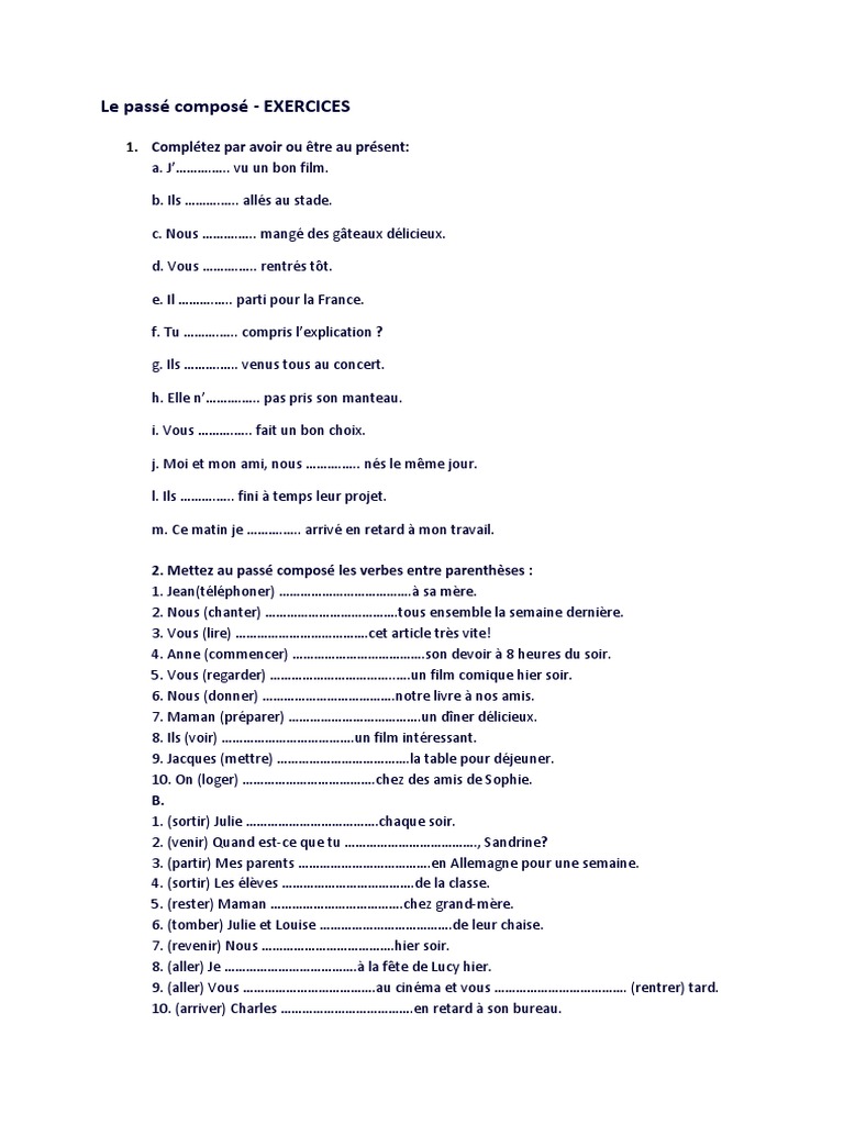 Exercices sur le passé composé | PDF | Arts du langage et discipline