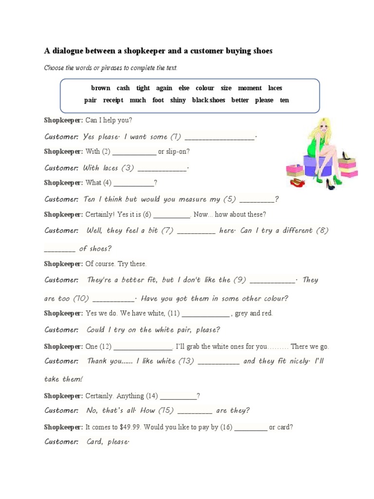 A Dialogue Between A Shopkeeper and A Customer Buying Shoes | PDF