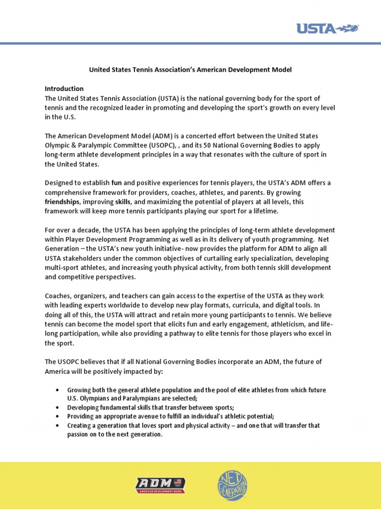 United States Tennis Association's American Development Model | PDF ...