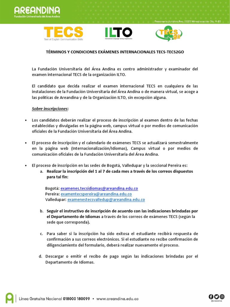 Términos y Condiciones Examen TECS TECS2GO 2021 | PDF | Prueba (evaluación)