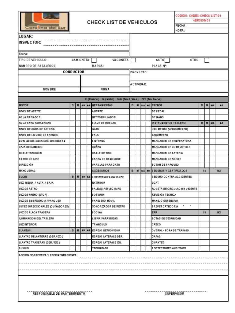 Check List de Vehiculos | PDF | Vehículos | Vehículo de motor