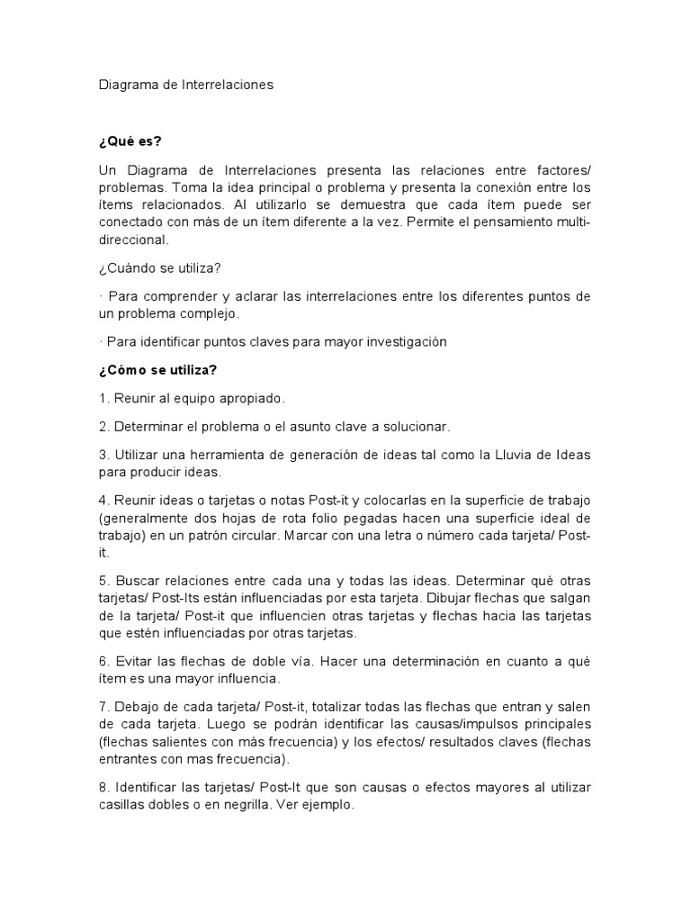 Diagrama de Interrelaciones: Guía Práctica | PDF | Herramientas