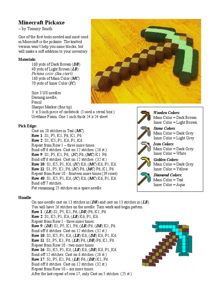 Minecraft Pickaxe: - by Tommy Smith | PDF | Knitting | Textiles