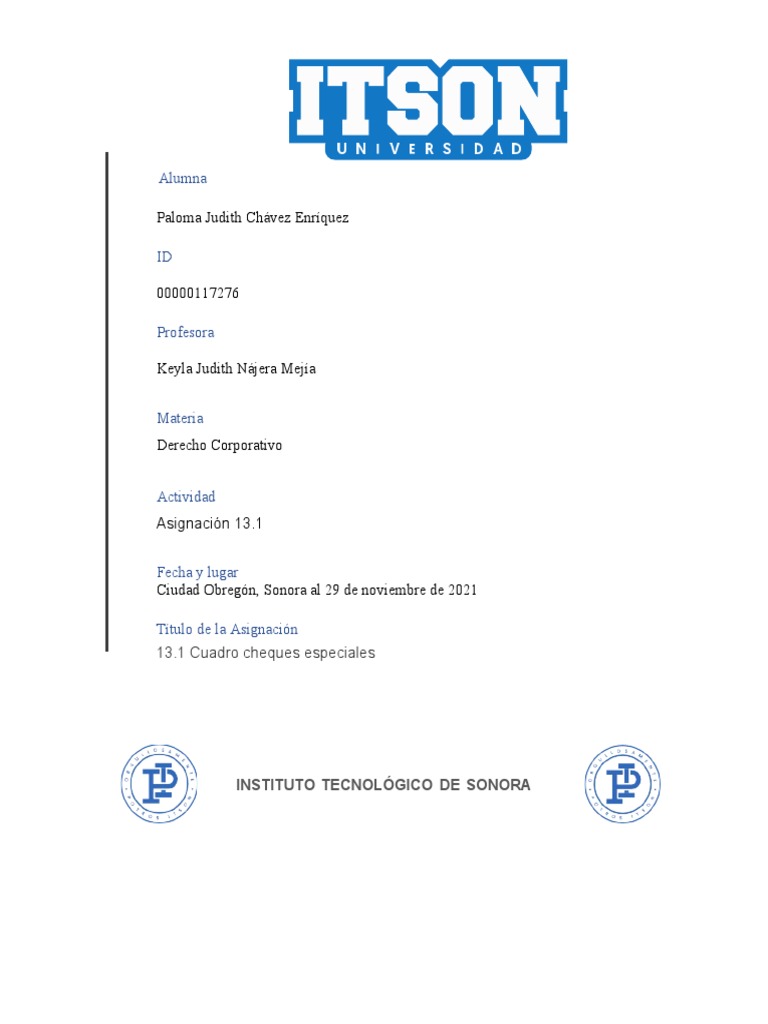 13.1 Cuadro Cheques Especiales | PDF | Cheque