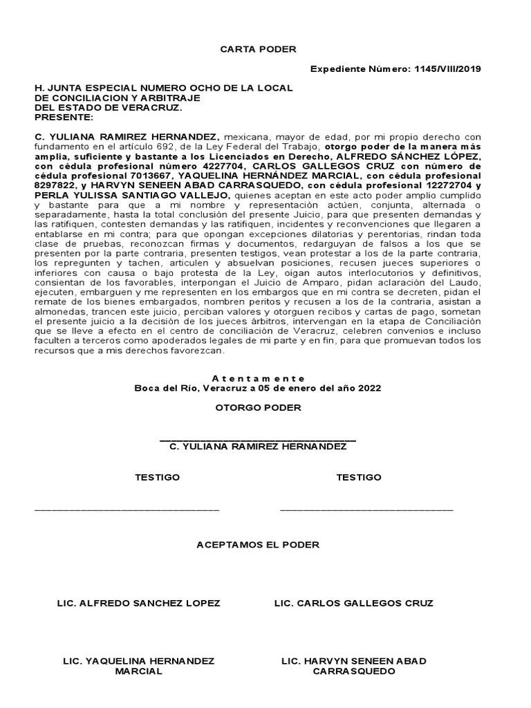 Carta Poder para Juicio Laboral | PDF | Gobierno | Justicia