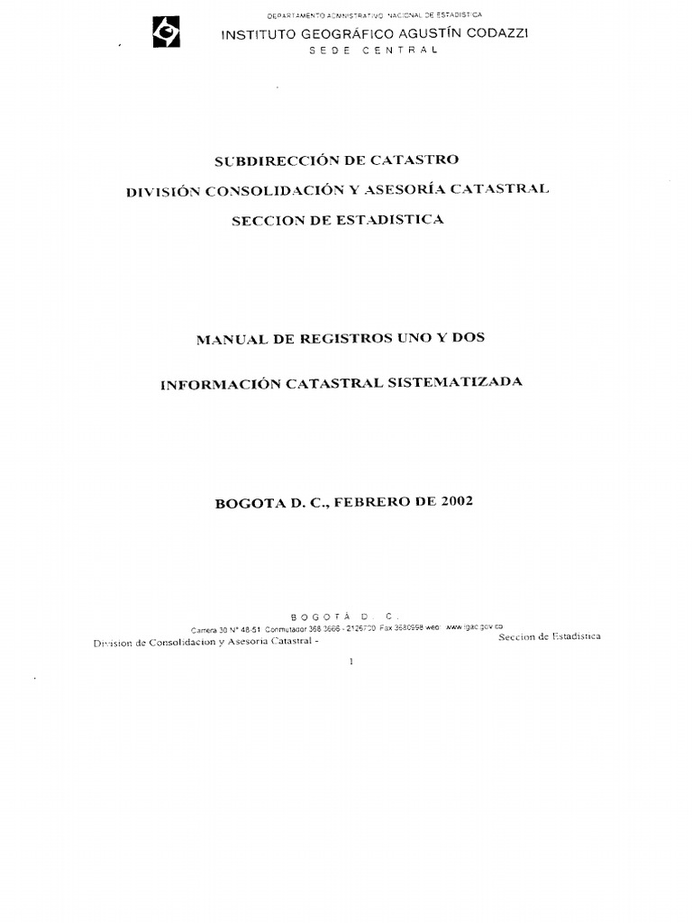 Manual Registros 1 y 2 de Catastro - IGAC | PDF