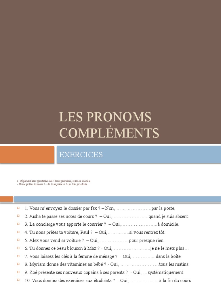 Les Pronoms Complements | PDF