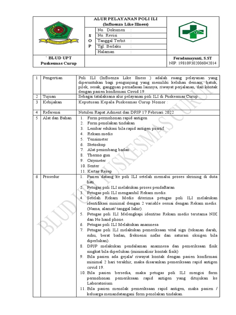 Sop Alur Pelayanan Poli Ili | PDF | Pengembangan Diri | Kesehatan Holistik