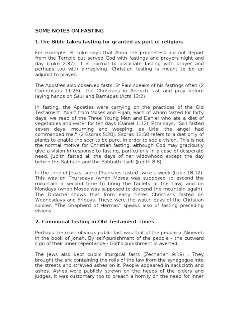 Some Notes On Fasting 1.the Bible Takes Fasting For Granted As Part of ...