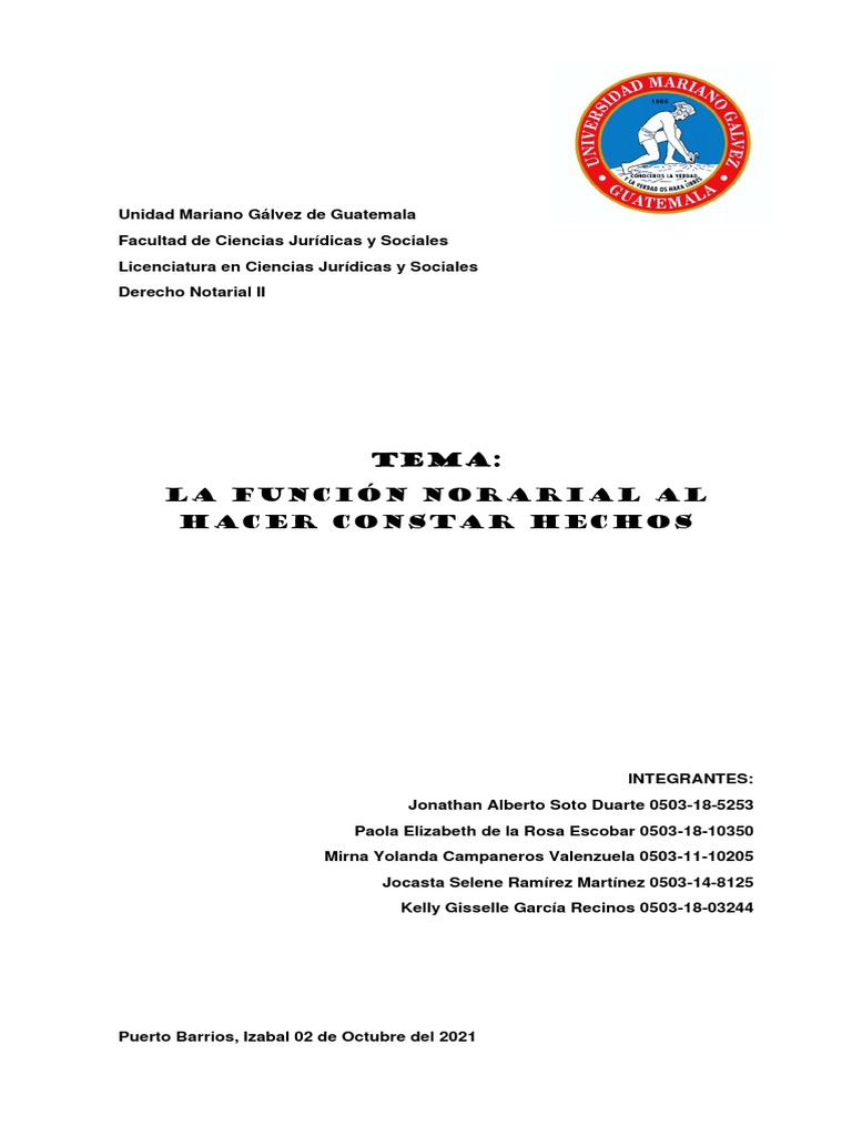 LA FUNCION NOTARIAL AL HACER CONSTAR HECHO Completo | PDF