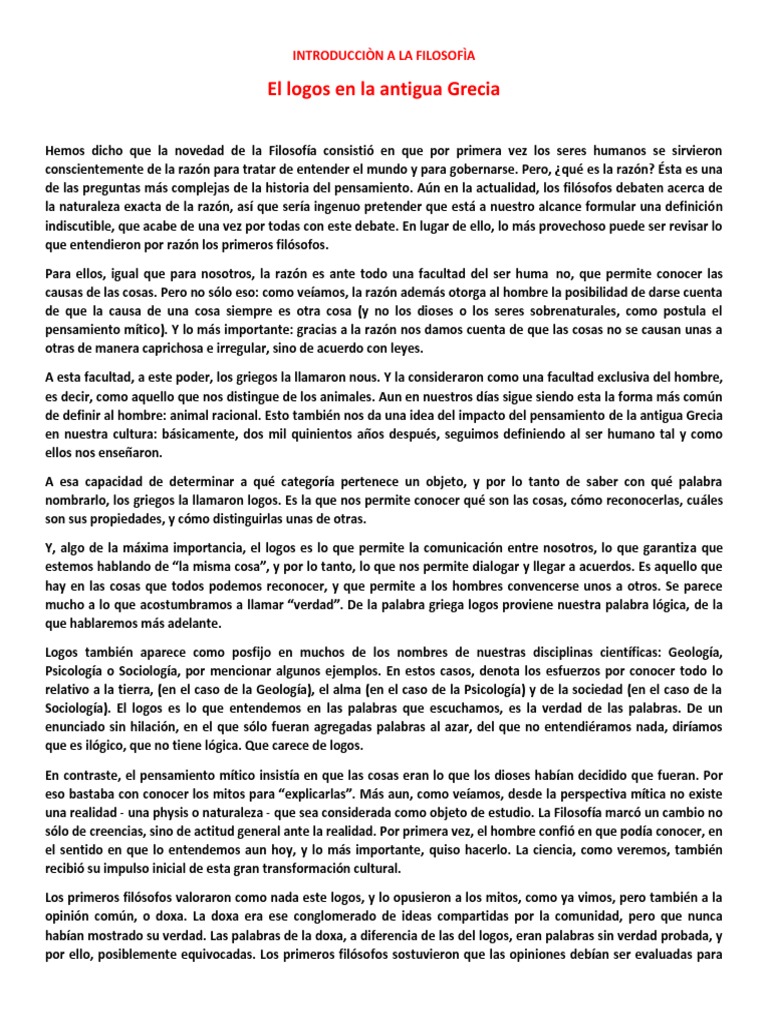 El logos y la razón en la filosofía griega | PDF | Verdad | Método ...