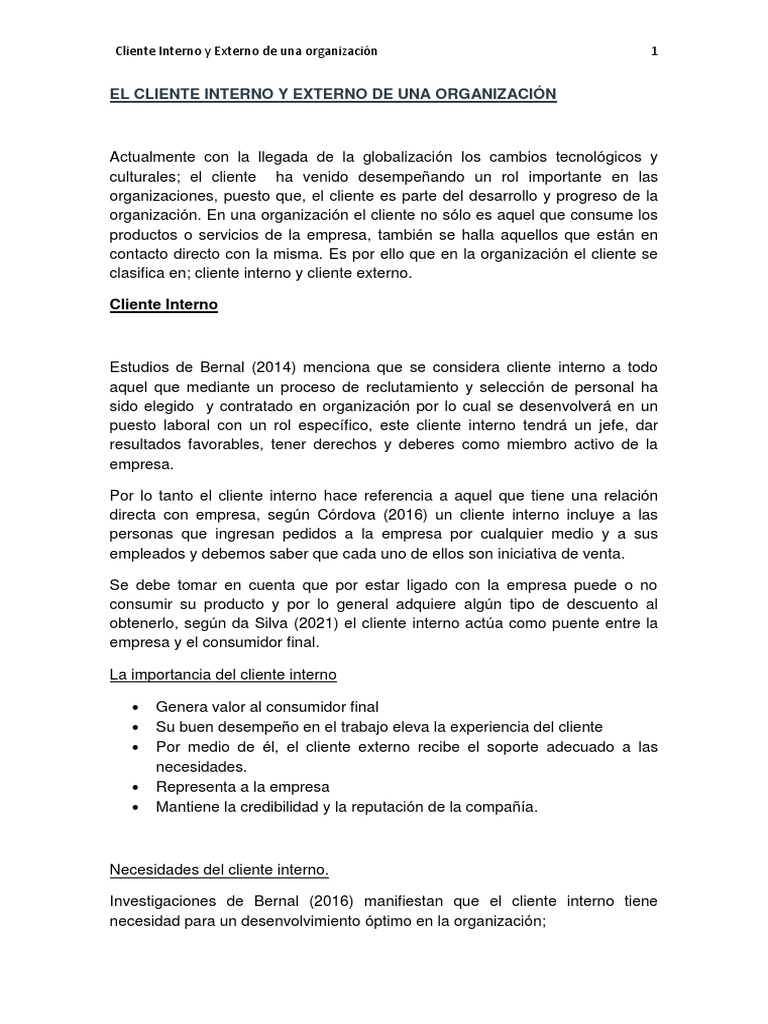 El Cliente Interno y Externo de Una Organización | PDF | Cliente | Business