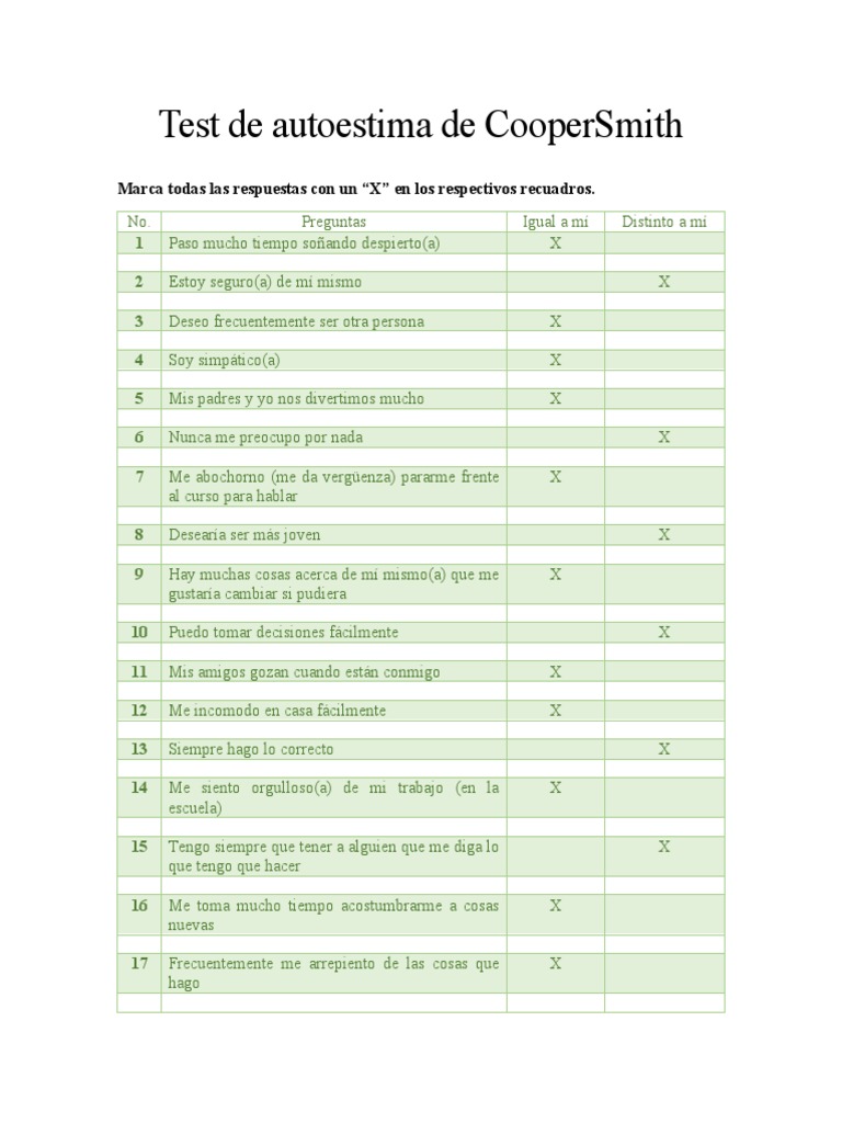 Test de Autoestima de CooperSmith | PDF | Autoestima