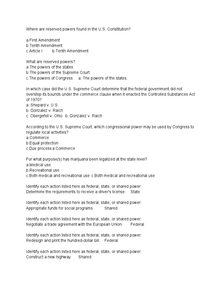 The United States Bill of Rights Quiz | PDF | Necessary And Proper ...