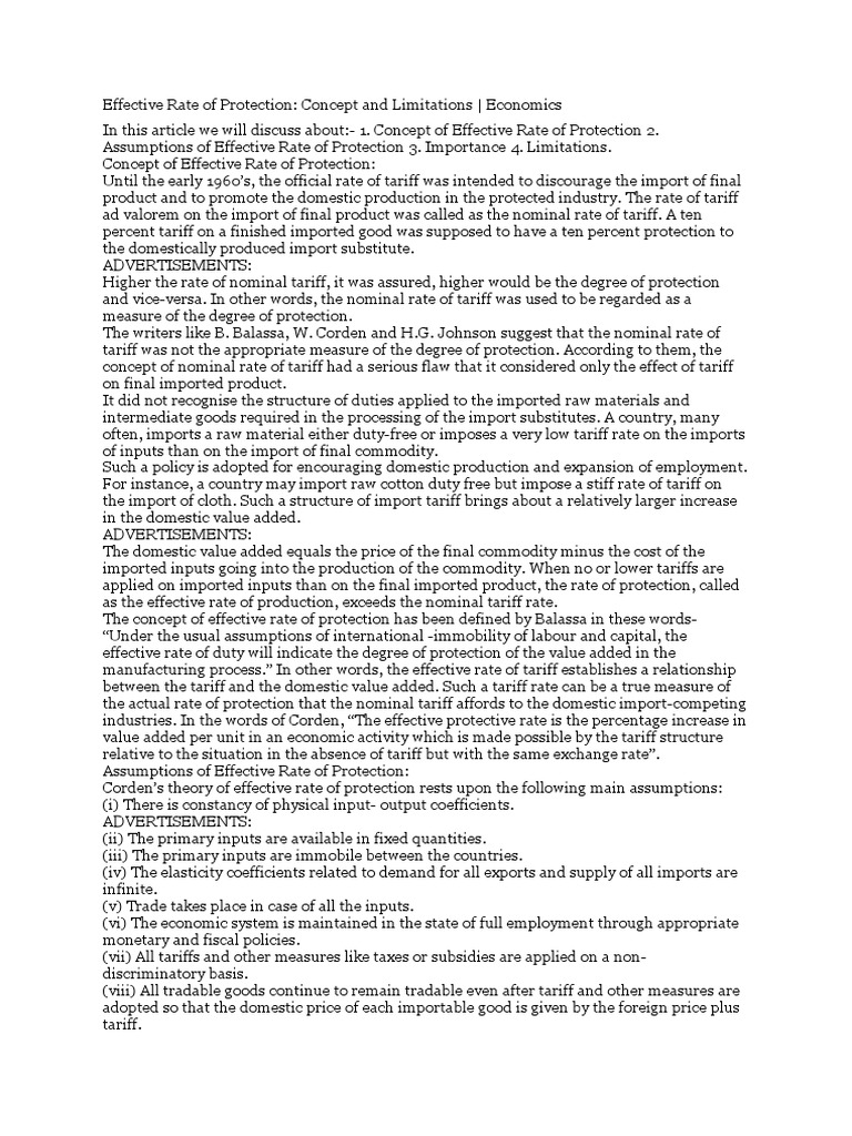 Effective Rate of Protection | PDF | Tariff | Value (Economics)
