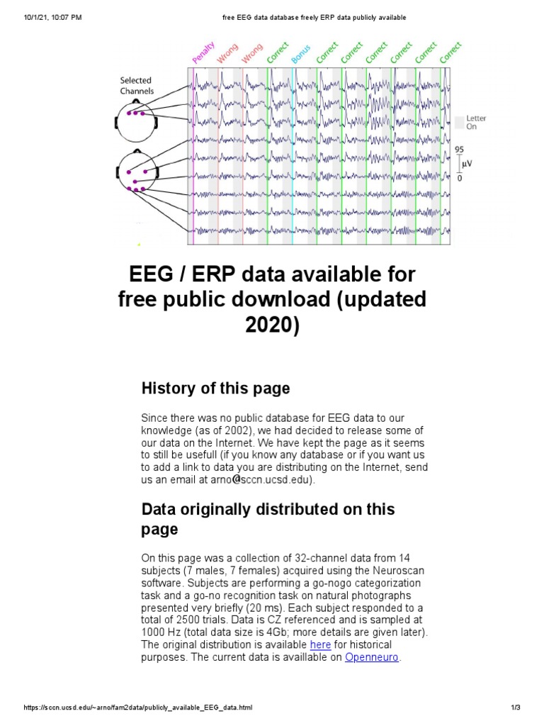 EEG / ERP Data Available For Free Public Download (Updated 2020) | PDF ...