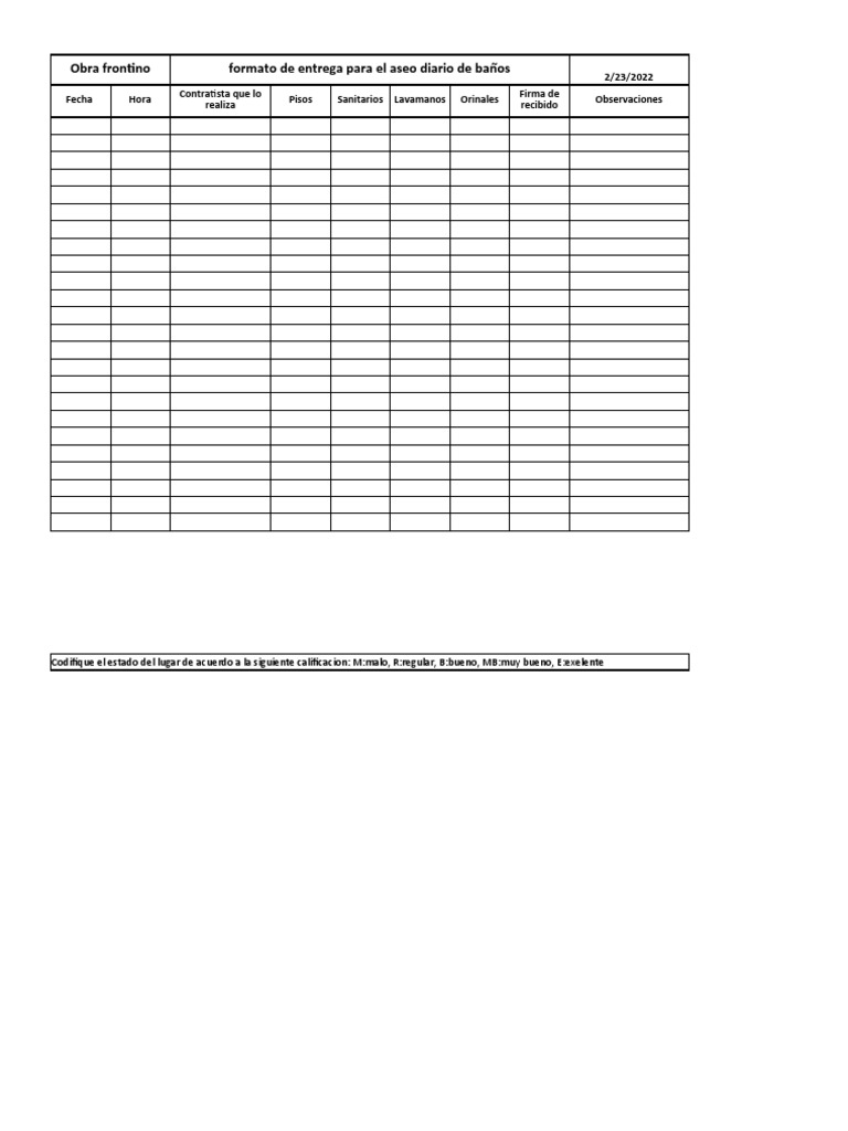 Formato Aseo de Baños | PDF