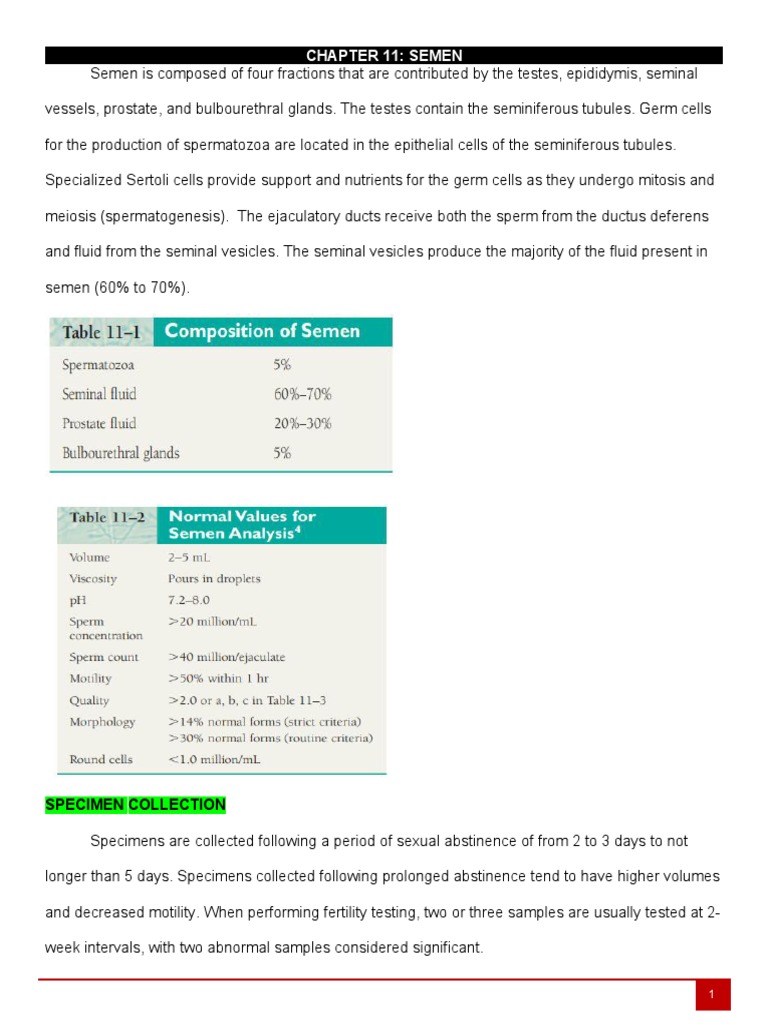 Chapter 11: Semen: Specimen Collection | PDF | Fetus | White Blood Cell