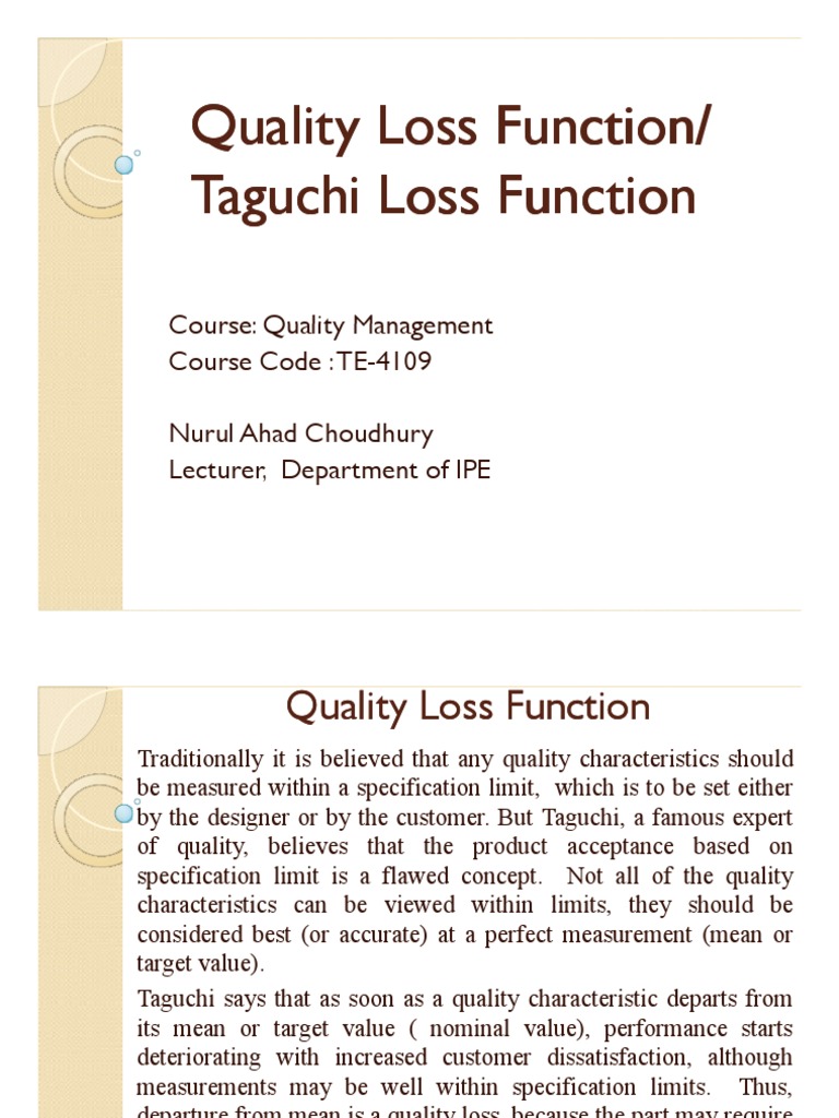 Taguchi Loss Function | PDF | Loss Function | Function (Mathematics)
