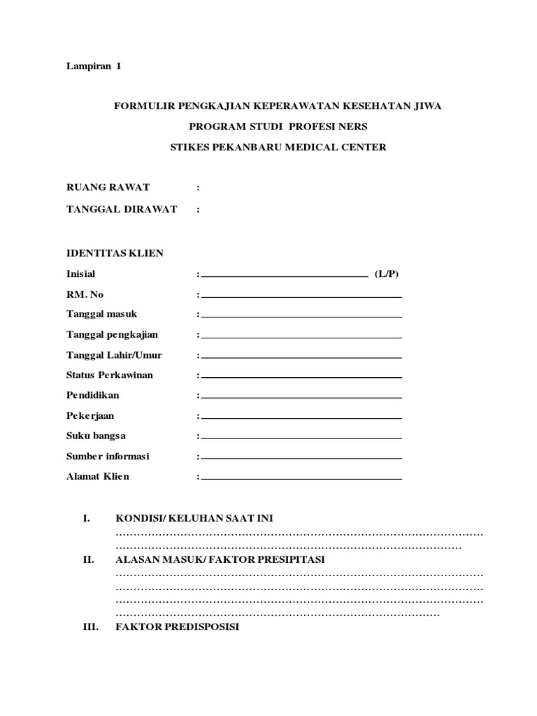 Formulir Pengkajian Kesehatan Jiwa | PDF | Pengembangan Diri ...