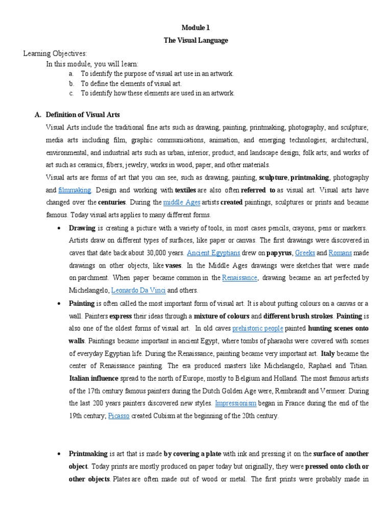 Module 1 Arts N Humanities | PDF | Color | Perspective (Graphical)