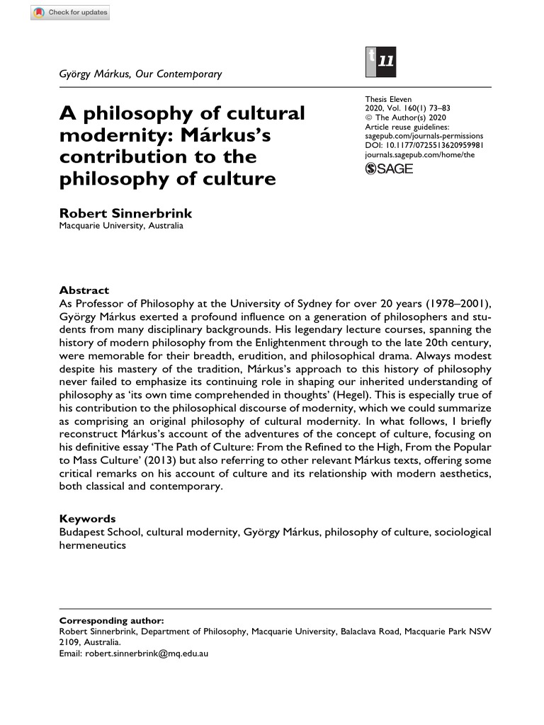 A Philosophy of Cultural Modernity: M Arkus's Contribution To The ...