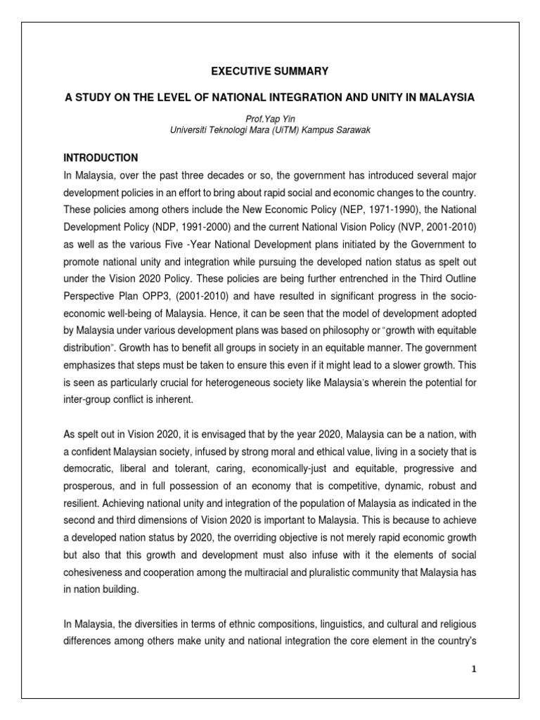 National Integration Study in Malaysia | PDF | Malaysia | Social Capital