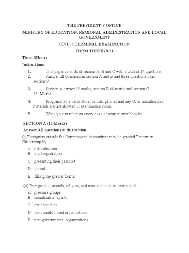 Civics f3 Terminal | PDF | Female Education | Primary Education