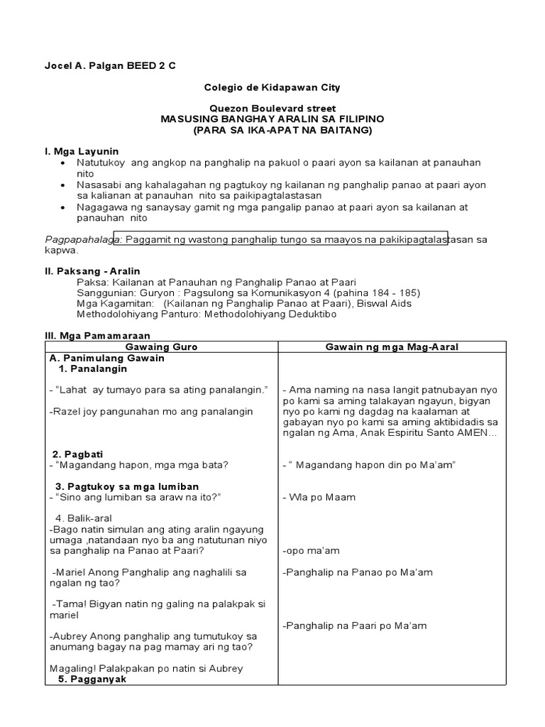 4as Lesson Plan | PDF