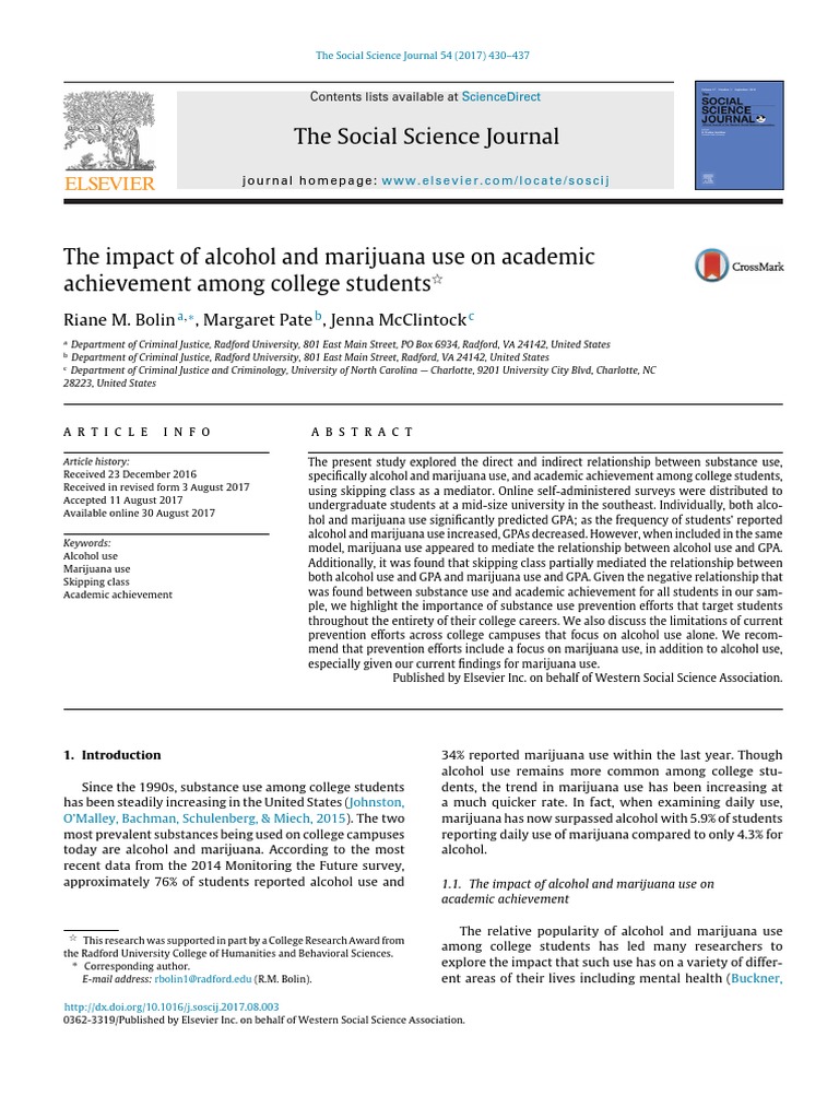 The Impact of Alcohol and Marijuana Use On Academic Achievement Among ...