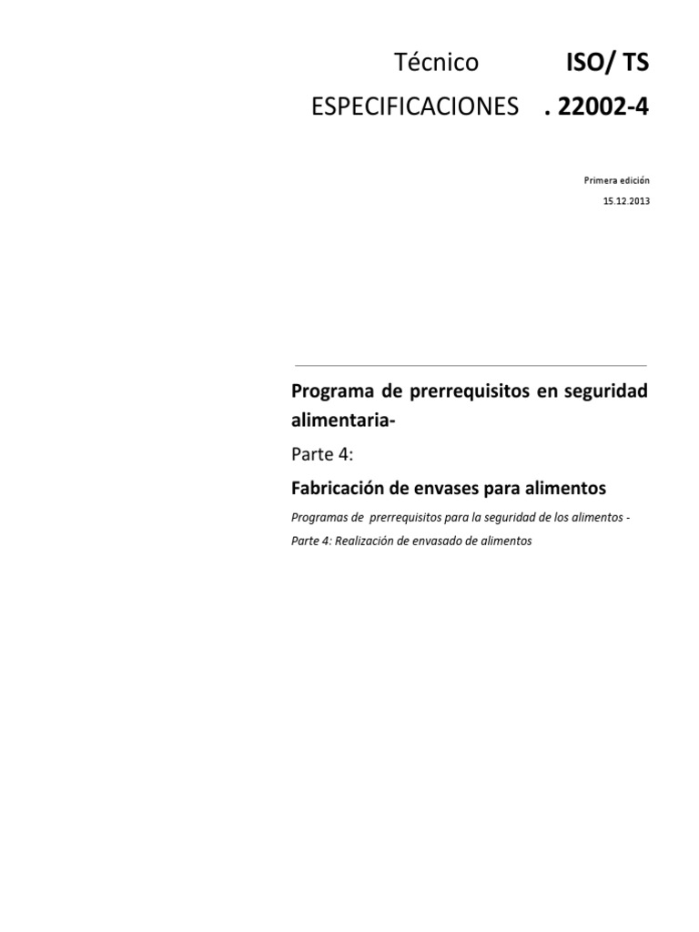 Norma Internacional ISO-TS22002-4 ESP | Descargar gratis PDF ...