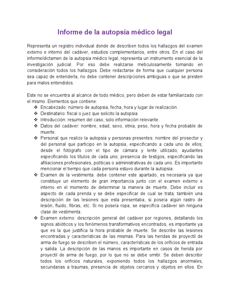 Informe de La Autopsia Médico Legal | PDF | Ciencias sociales