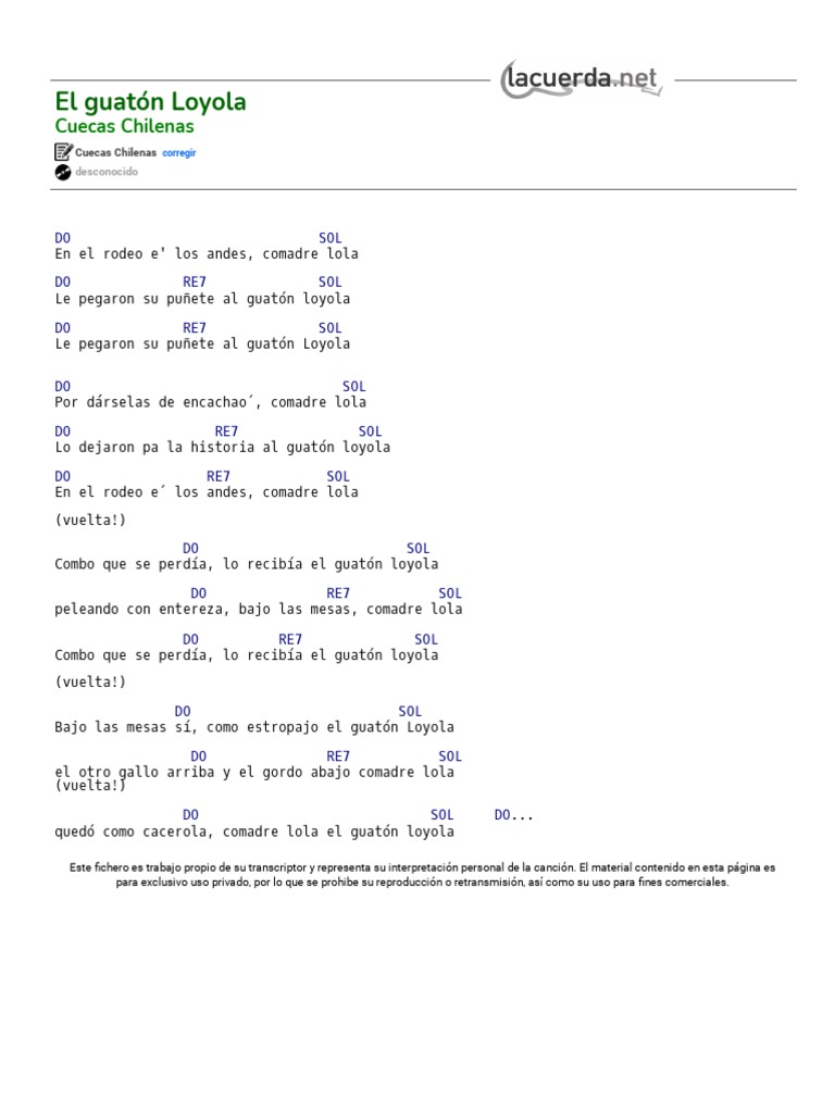 EL GUATON LOYOLA, Cuecas Chilenas - Acordes | PDF