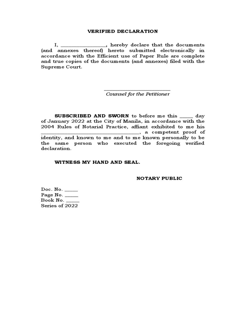 Verified Declaration | PDF | Law