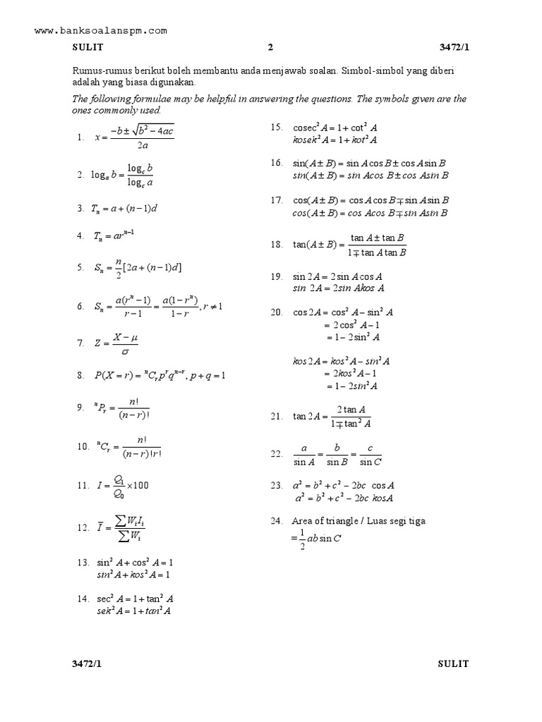 Sulit 2 3472/1: Cosec 1 Cot + 1 + Sin Sin Cos Cos Sin Cos Cos Cos Sin ...