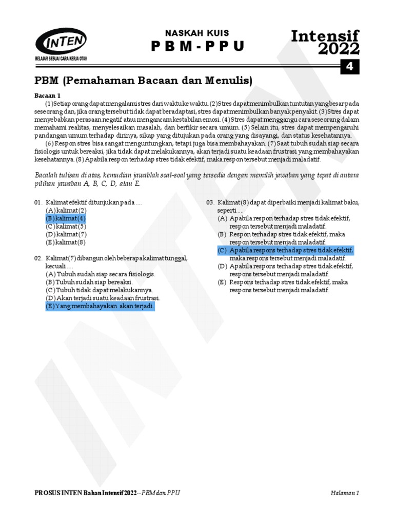 Kuis Pbm-Ppu 4 Intensif 2022 | PDF