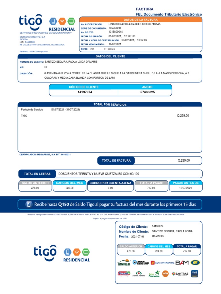 Factura Tigo. | PDF