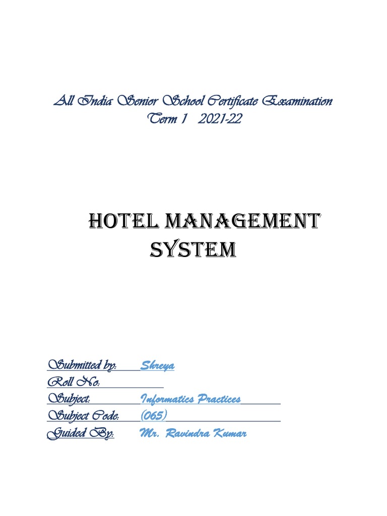Hotel Management System: All India Senior School Certificate ...