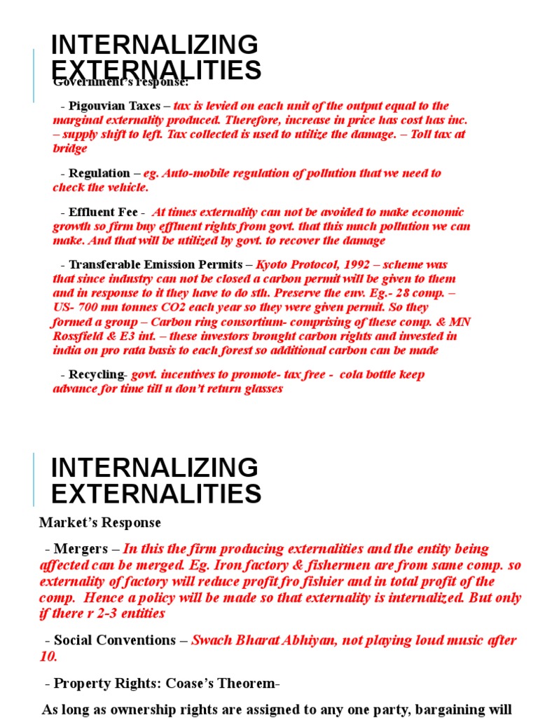 Internalizing Externalities: Government's Response: - Pigouvian Taxes | PDF | Externality ...