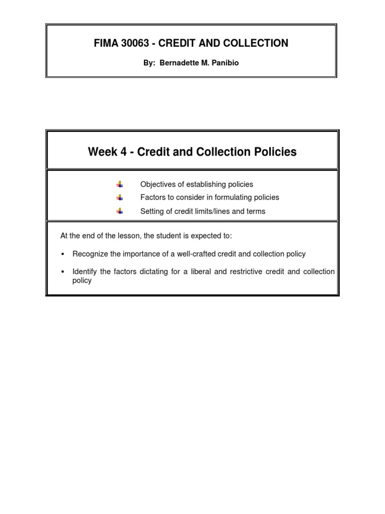 Week 4 Credit and Collection Policies-2 | PDF | Loans | Banks