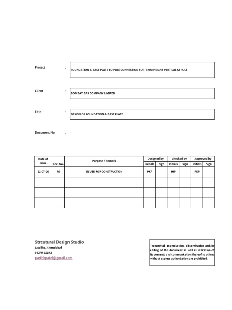 Pole Foundation & Base Plate Design | PDF | Structural Engineering ...