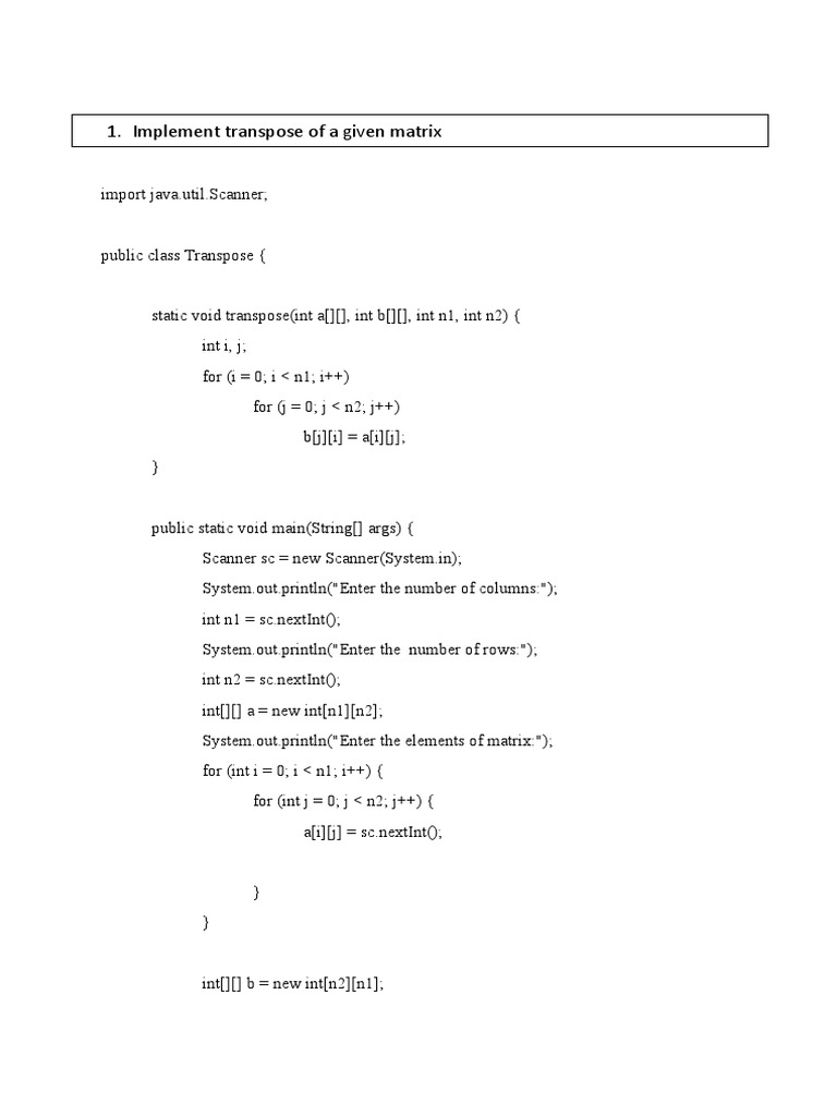 Implement Transpose of A Given Matrix | PDF | Matrix (Mathematics) | Mathematics