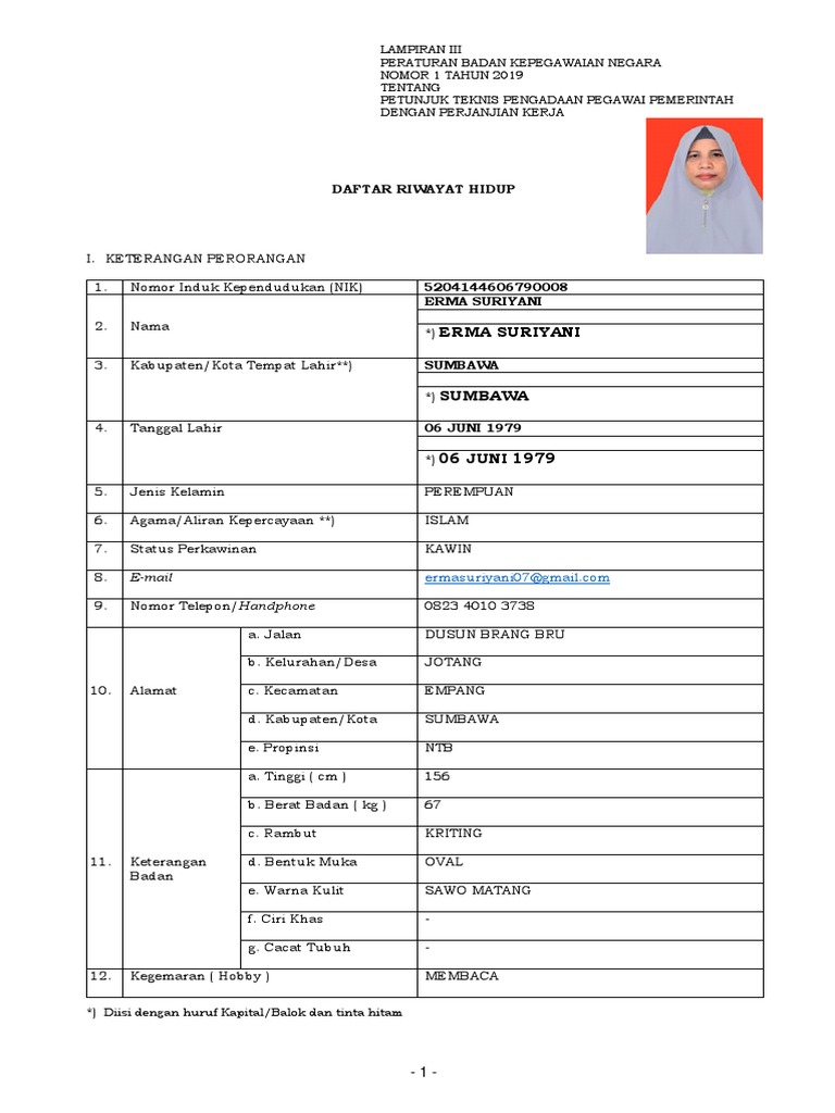 Format Daftar Riwayat Hidup (DRH) | PDF