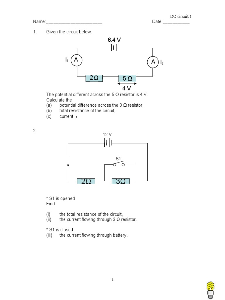 Worksheet - DC Circuit | PDF | Electrical Network | Voltage