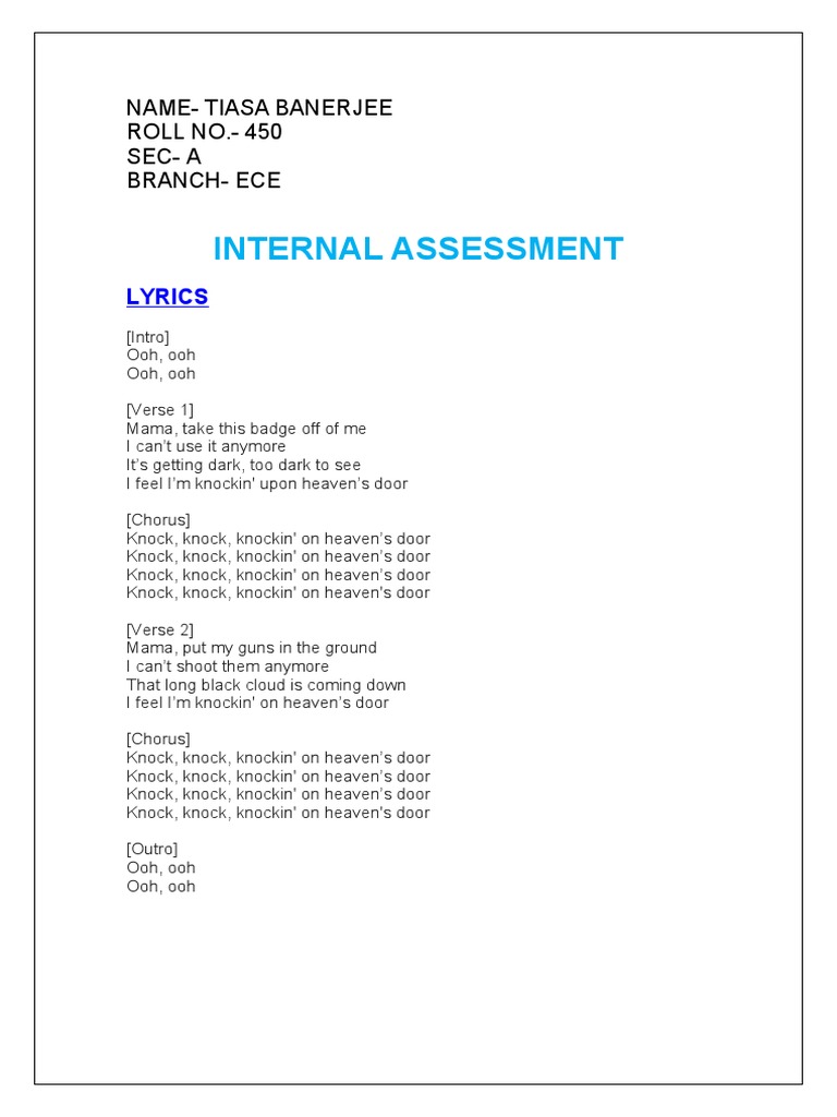 Internal Assessment: Name-Tiasa Banerjee ROLL NO. - 450 Sec - A Branch ...