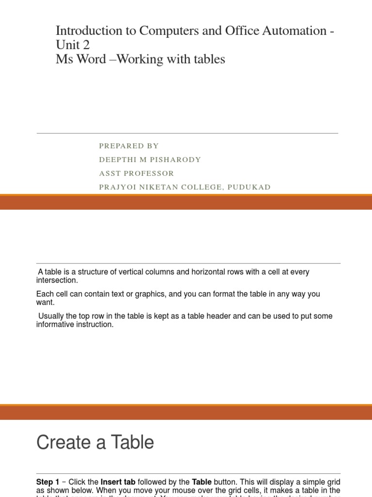Working With Tables Ms Word | PDF | Cursor (User Interface) | Microsoft Word