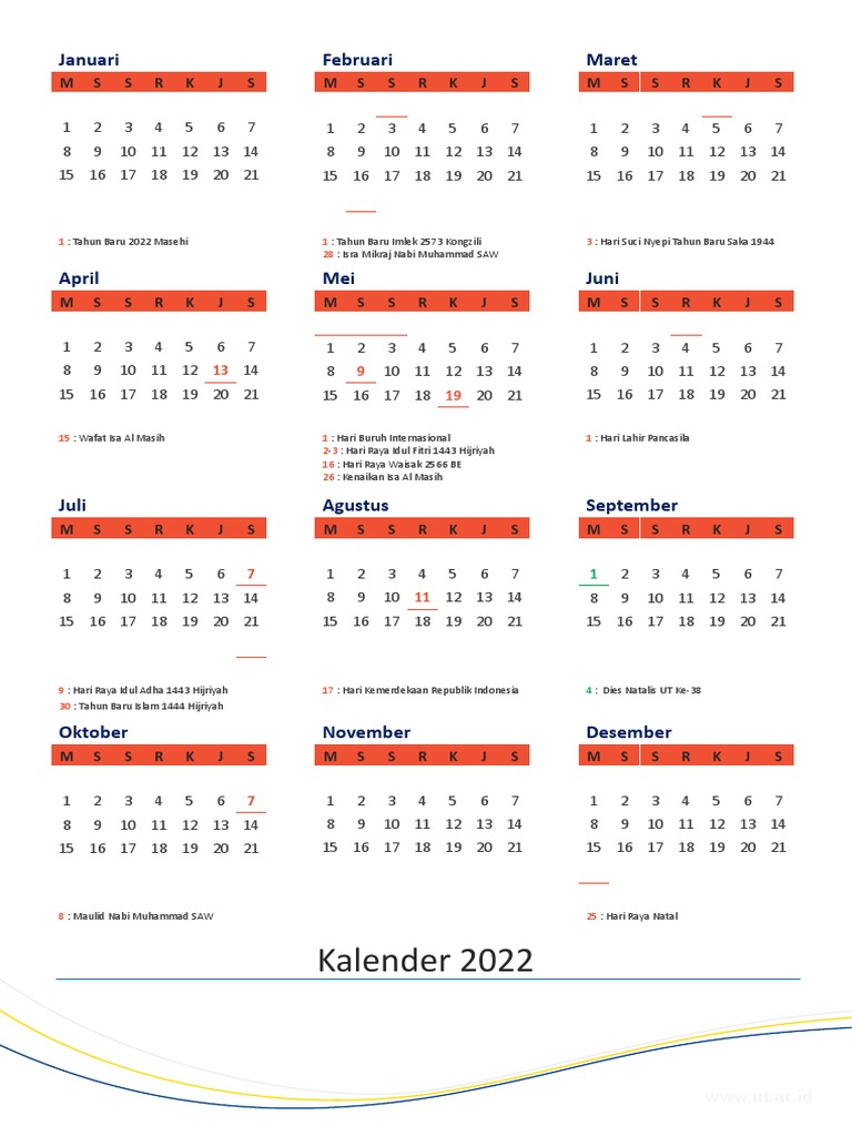 Kalender Masehi 2022 Sederhana A4 Simple Calendar | PDF