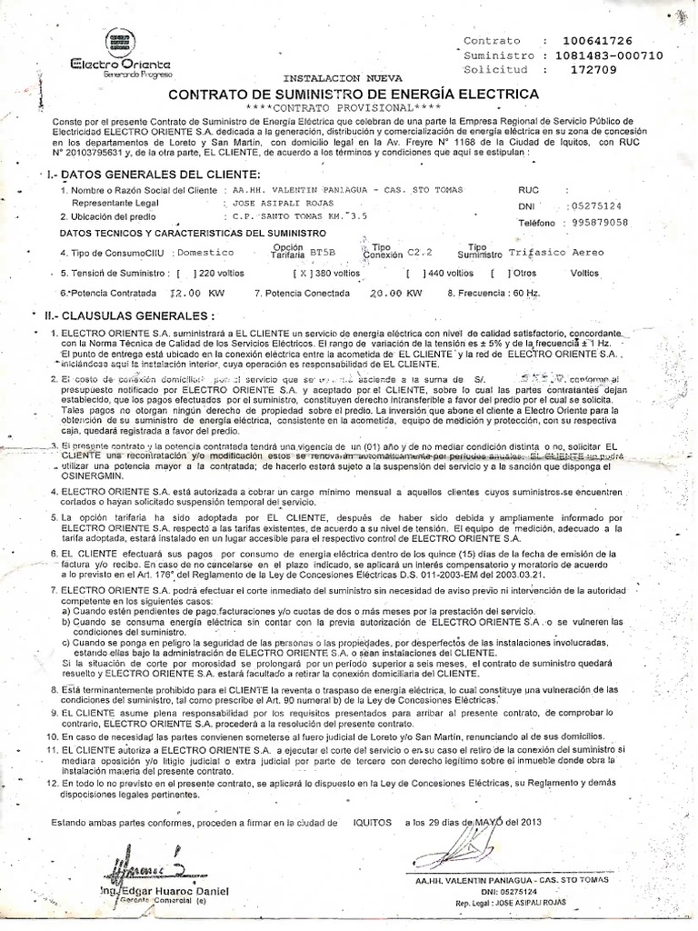 Contrato de Suministro de Enegia Electrica | PDF